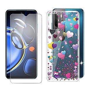 Ikiiqii Cover for Redmi Note 11SE (6.50") case Shell Soft Silicone TPU Transparent Protective Cases + 9H Hardness HD Tempered Glass Screen Protector Film Protection -Romantic Balloon