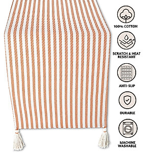Folkulture Table Runner 72 Inches Long with Tassels for Dining Table Decor, 100% Cotton Farmhouse Style Table Runner, Boho Runner for Home Décor, Coffee Table Runner (Russet Orange)