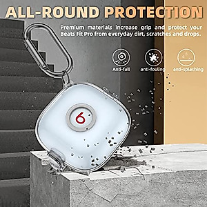 Secure Lock Clear Case for Beats Fit Pro, WOFRO Full-Body Shockproof Protective Cover for Beats Fit Pro Earbuds 2021 Hard Shell with Anti-Lost Lanyard/Keychain[One-Click Pop] (Clear)