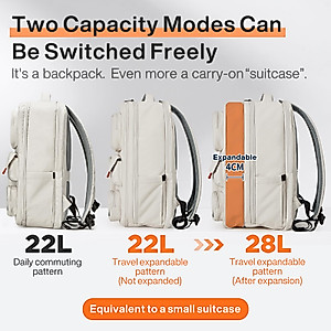 Mixi Travel Backpack for Women & Men 15.6'' Laptop Carry On Weekender Bag Outdoor Hiking with Multifunction Pockets 180° Open Water Resistant 18 Inch 22L, Moonlight White