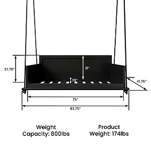 Amish Casual The Philly Amish Crafted Porch Swing Bed with Modern Backrest, Made in The USA from Kiln Dried Pine (Black Paint, Twin)