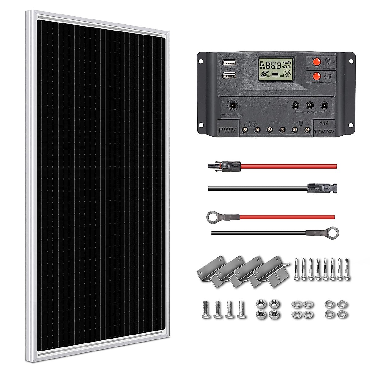 WEIZE 100 Watt 12 Volt Solar Panel, High-Efficiency Monocrystalline PV Module with 10A PWM Charge Controller for Home, Camping, Boat, Caravan, RV, and Other Off-Grid Applications