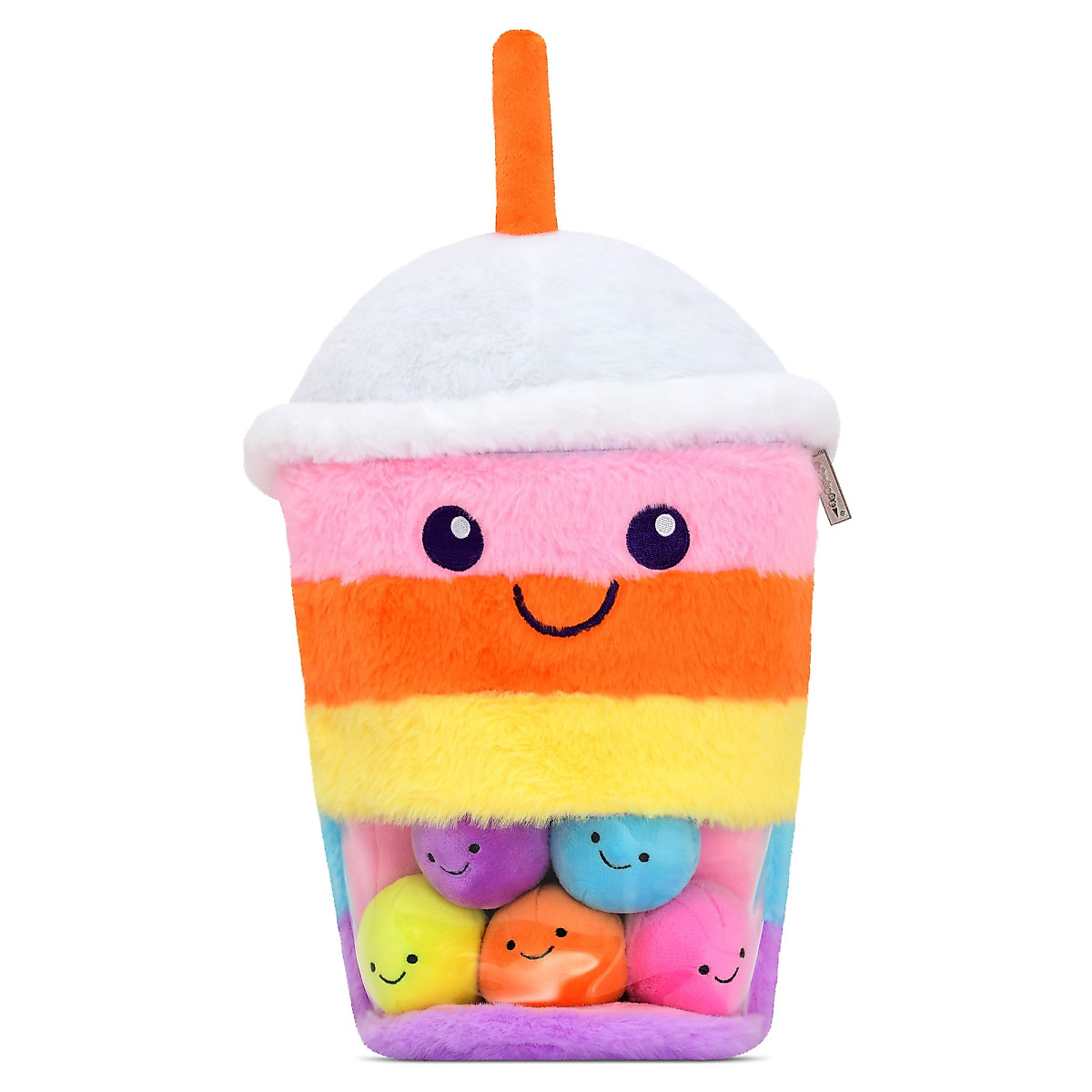 iscream Kawaii Cutie 3D Rain-Boba Tea Embroidered Accent 17" x 10" Furry Play Pillow Set