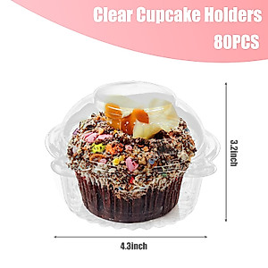 HANSGO 80Pack Individual Cupcake Containers with Lid, 4.3 x 3.2 Inches Plastic Clear Cupcake Holder for Wedding Baby Shower Birthday Party Supply