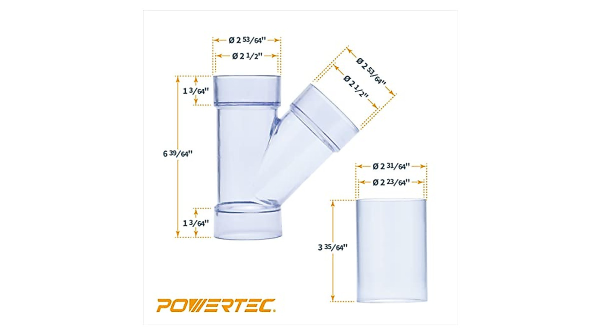 POWERTEC 2-1/2 Inch Y Fitting for Dust Collection Systems
