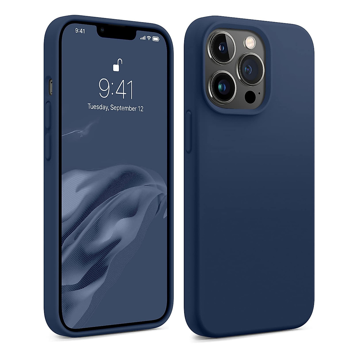 AOTESIER Compatible with iPhone 13 Pro Max 6.7 inch, Silky Touch Premium Soft Liquid Silicone Rubber Anti-Fingerprint Full-Body Protective Flexible Bumper Case, Navy Blue