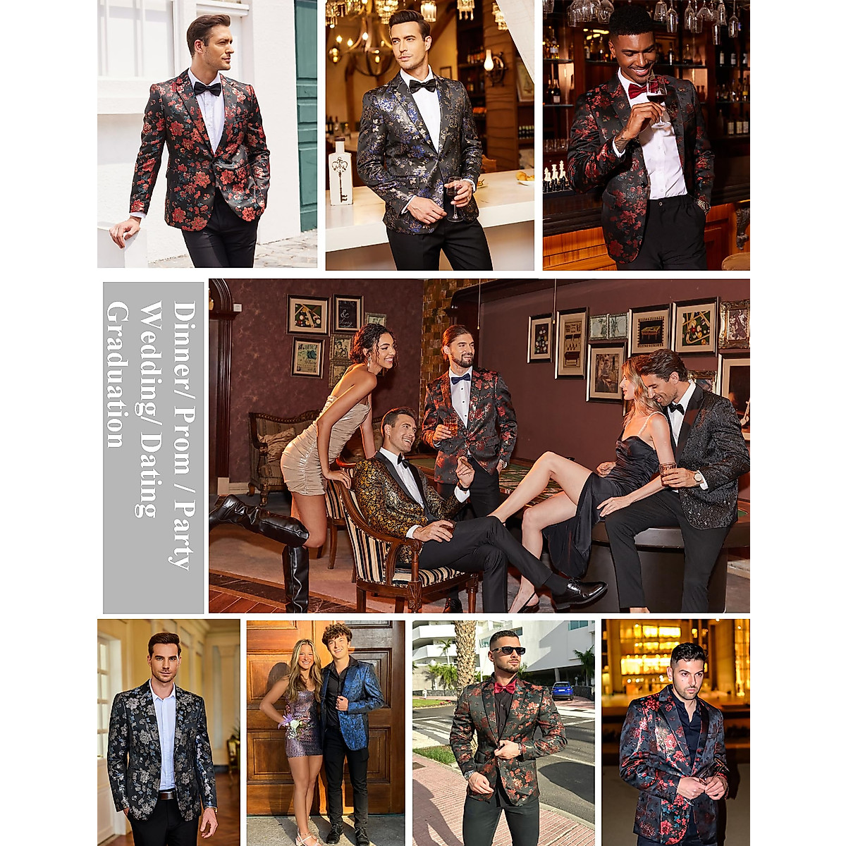 COOFANDY Mens Floral Tuxedo Jackets One Button Stylish Dinner Wedding Party Dress Suit Blazers Jacket Blue