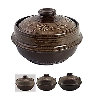 BALWOO Korean Pot Mud Earthenware Ttukbaegi, Natural Mud Glaze Ceramic Clay Cooking Pot Casserole, Heat Resistant Ceramic Earthen Pot, Zero-Crack Stone Bowl Stockpot Soup Cookware, Pottery Bowl
