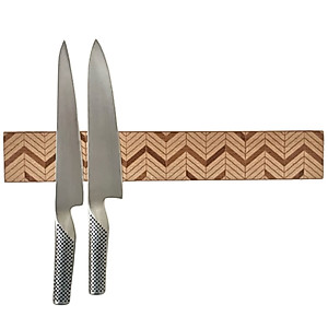 Magnetic Knife Strip or Holder - Wood Knife Rack or Knife Bar with Hardware for Hanging & Wall Mounting. Kitchen Utensil Organizer & Storage by Fiddle & Finch, 16 Inch. Herringbone