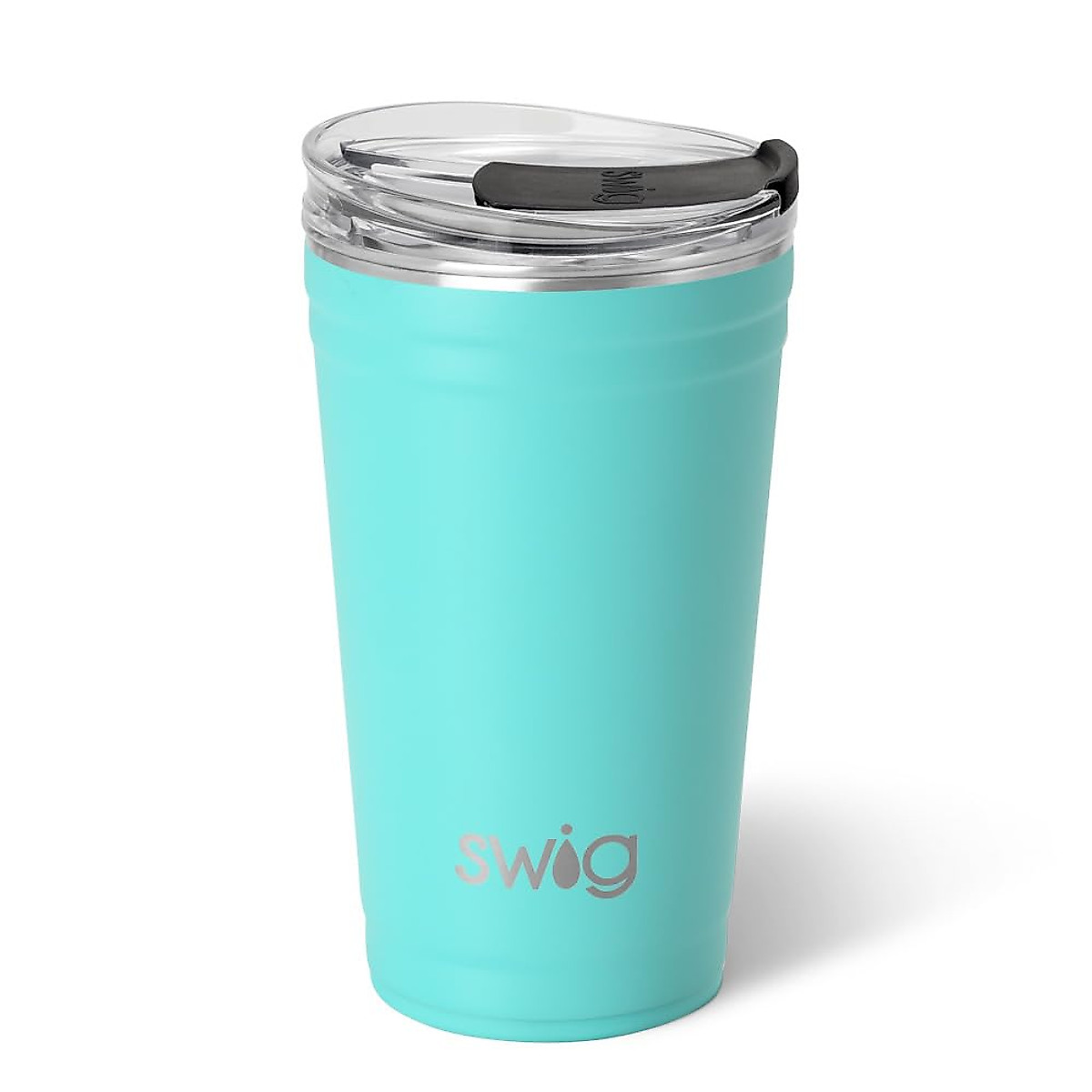 Swig Life 24oz Party Cup, Stackable Insulated Travel Coffee Tumbler with EZ Slider Lid, Cup Holder Friendly Travel Thermos, Stainless Steel 24 oz Tumbler, Reusable Coffee Mug (Aqua)