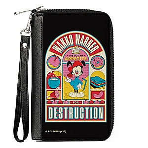 Animaniacs Wallet, Zip Around, Animaniacs Wakko Warner Appetite for Destruction Pose Black, Vegan Leather