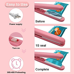 Bag Sealer Heat Seal Chip Bag Sealer Handheld Heat SealerClips Kitchen Gadgets Food Sealer Bag Resealer for Heat Sealing Machine for Chip Bags Snack Bags Plastic Bags Sealer Bags for Food(Pink)