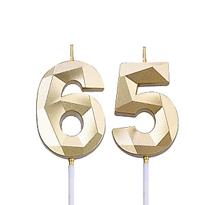 2 inch Gold 65 & 56 Birthday Candles, 3D Diamond Number 65th & 56th Cake Topper for Men Women Birthday Party Decorations Theme Party