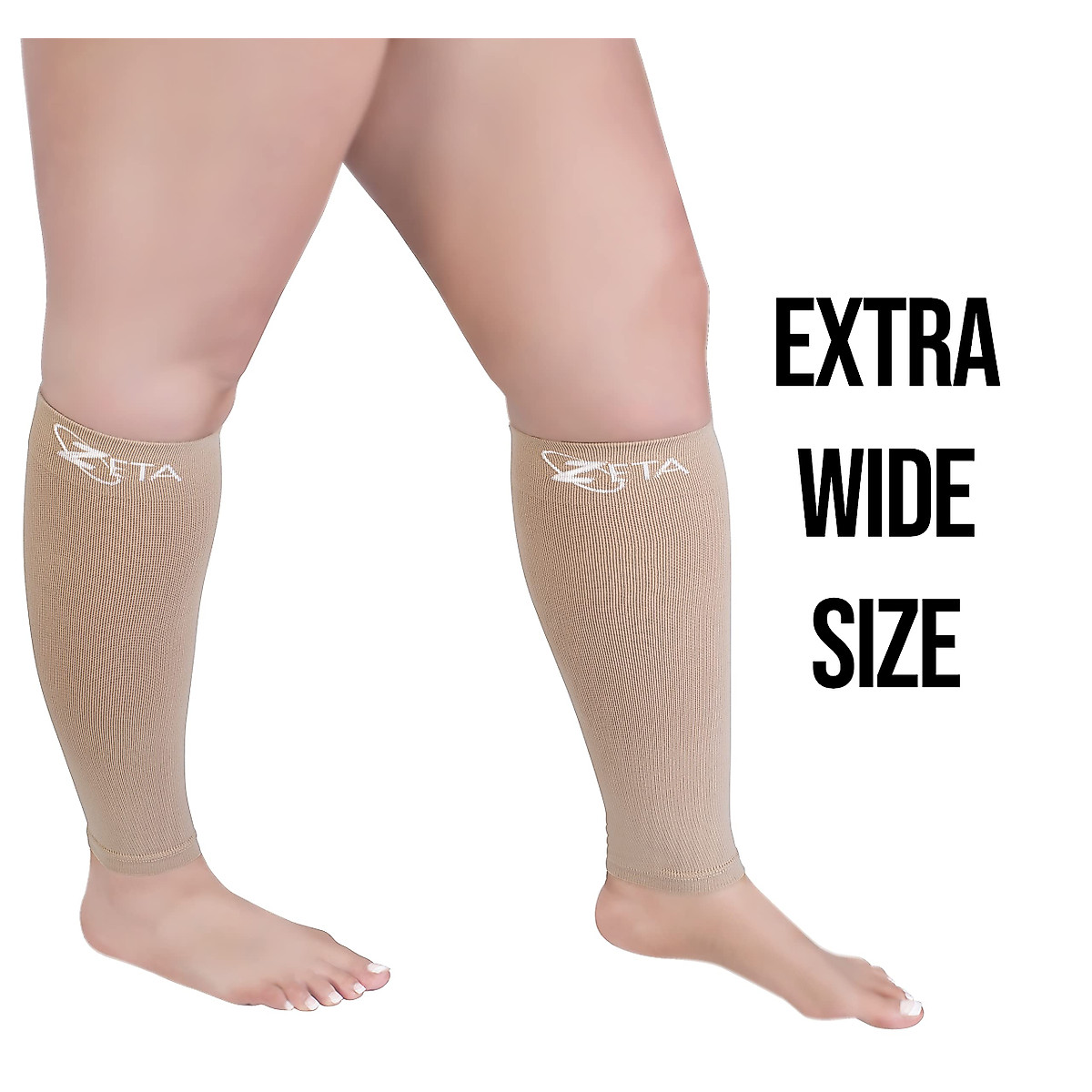 Zeta Wear Plus Size Leg Sleeve Support Socks - The Wide Calf Compression Sleeve Women Love for Its Amazing Fit, Cotton-Rich Comfort, Graduated Compression & Soothing Relief, 1 Pair, Size 2XL, Nude
