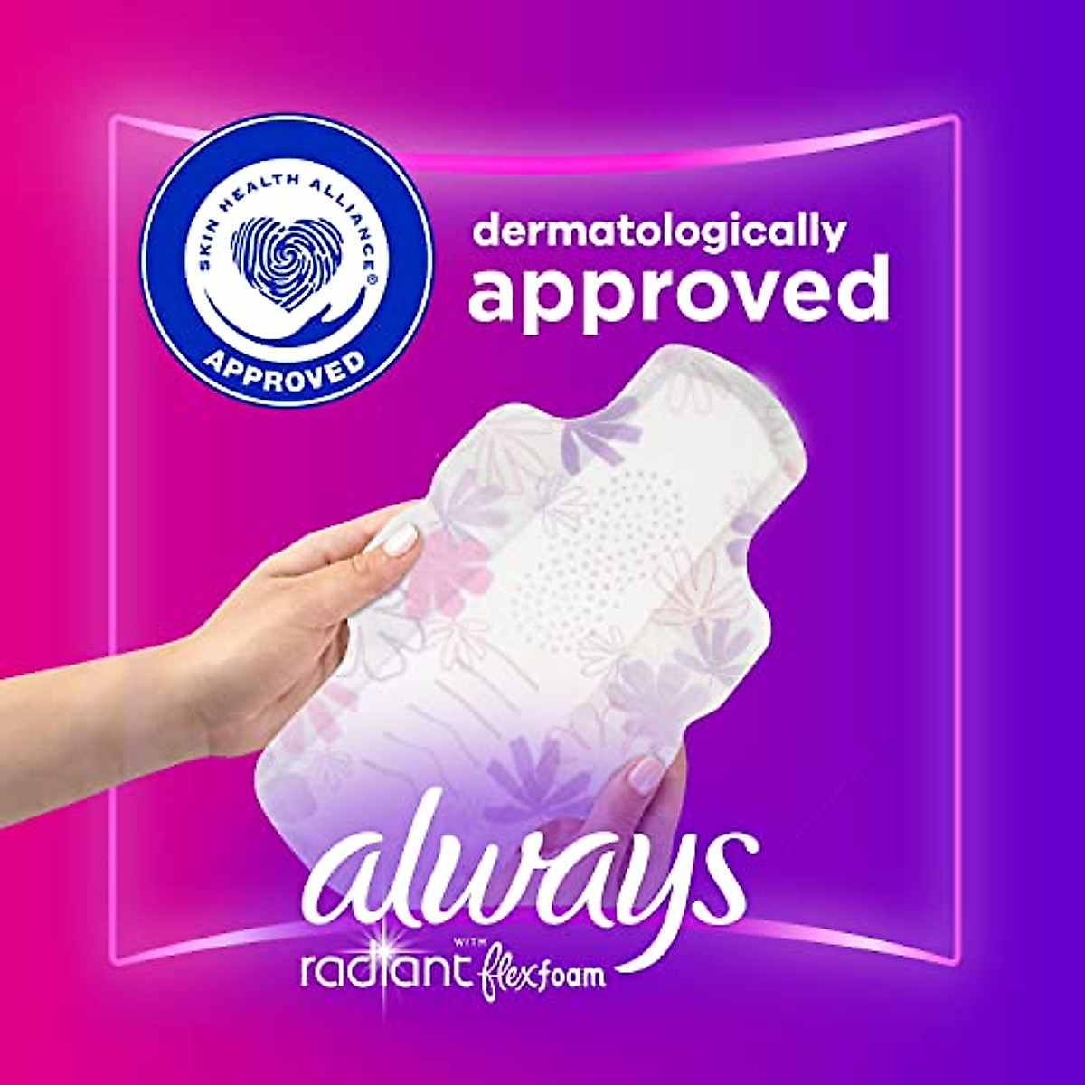Always Radiant Feminine Pads For Women, Size 3 Extra Heavy Absorbency, With Flexfoam, With Wings, Light Clean Scent, 30 Count