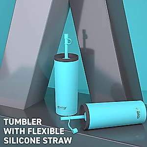 asobu Sippy Double Wall Stainless Steel Tumbler with Silicone Flexible Straw, 20 Ounces (Teal)