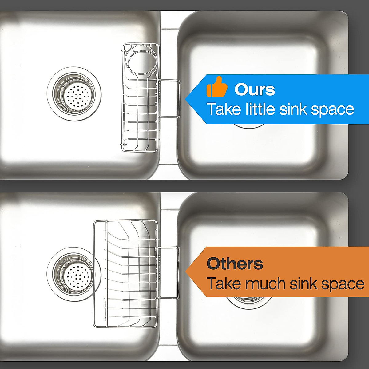 3-in-1 Sponge Holder for Kitchen Sink, Movable Sponge Holder + Brush Holder + Dish Cloth Hanger, Hanging Sink Caddy, Small in Sink Organizer Accessories Rack Basket, 304 Stainless Steel, Never Rust