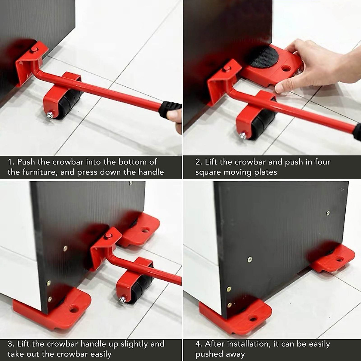 Set of 5 Furniture Mover with Wheels and Lifter, 200kg Bearing Load Capacity, Furniture Lift Mover Tool Set, Universal Move Tools Lifting Equipment for Sofa Table Cabinet