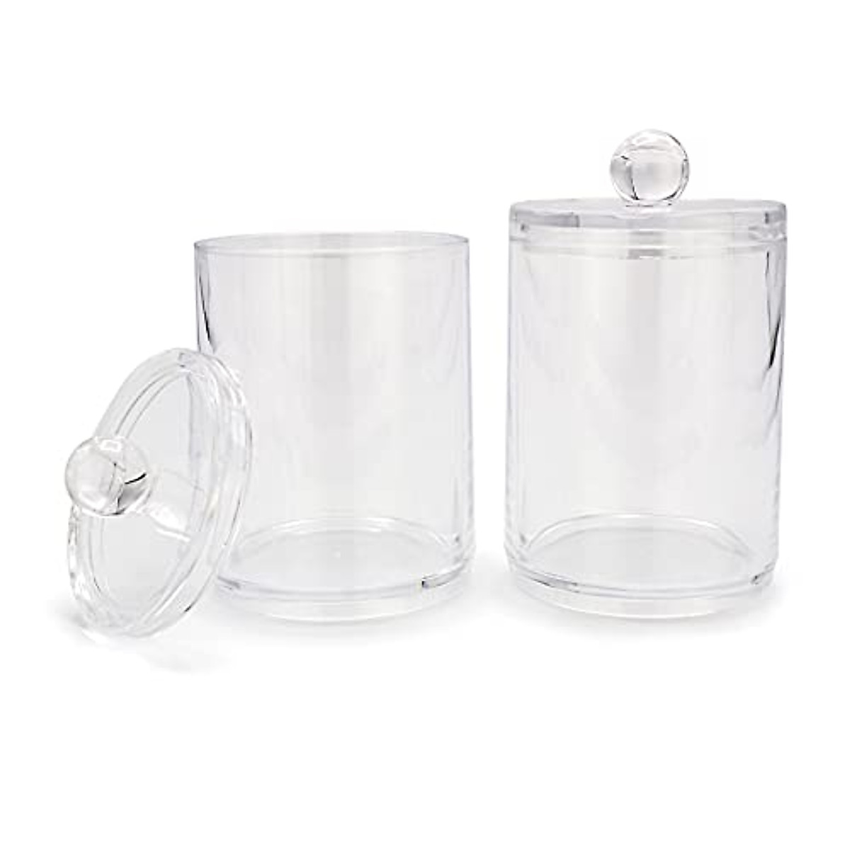 Brookstone BKH1482 2 Pack Qtip Holder, Cotton Swab Storage Dispenser, Jars with Lids, Minimalistic Bathroom Organizer, Acrylic 2
