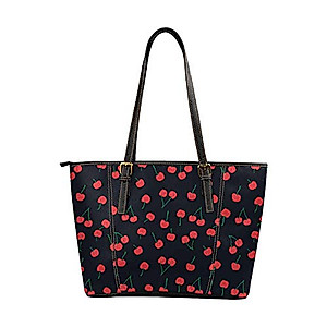 InterestPrint Cherries Pattern Casual Ladies Shoulder Bag for Shopping PU Leather Handbags