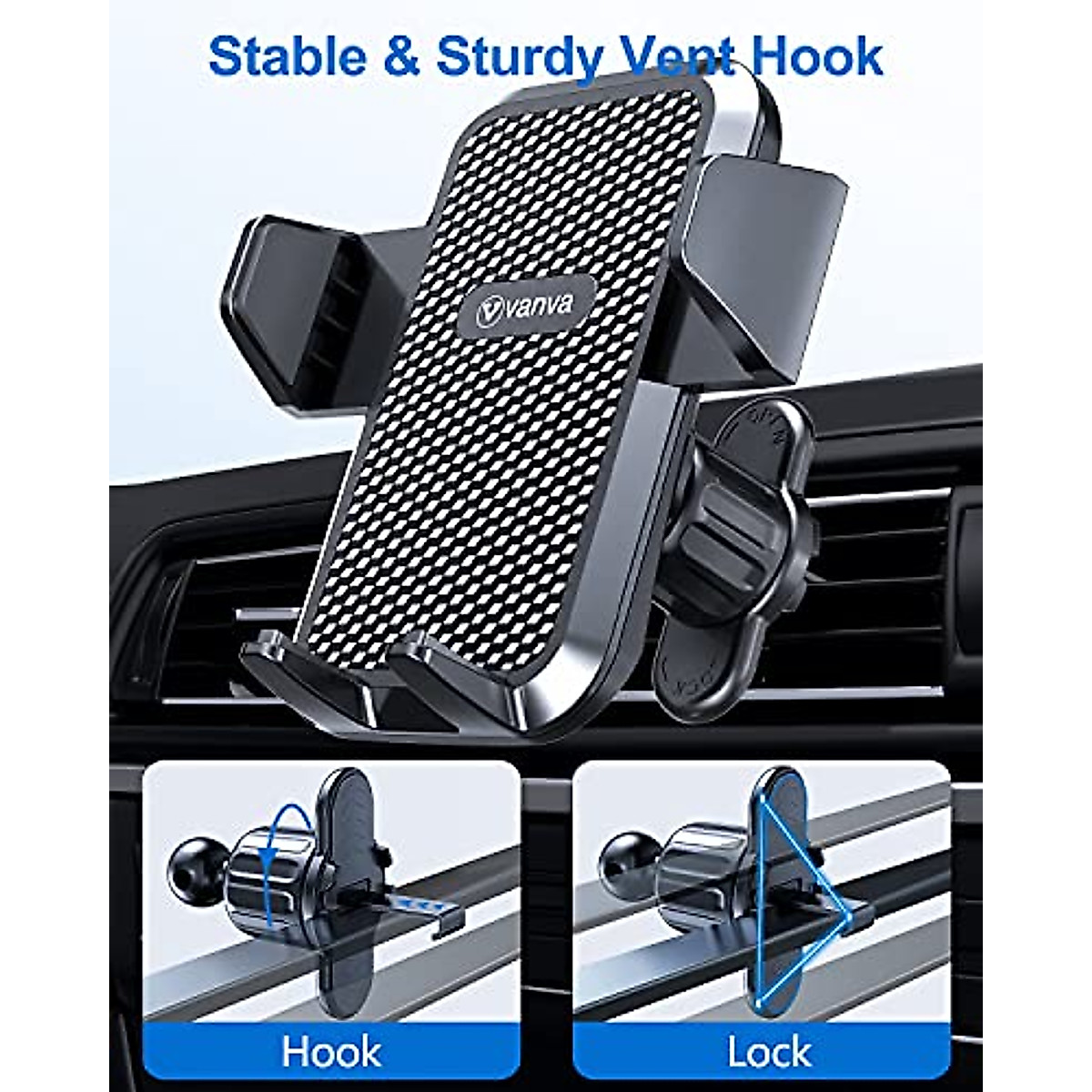 vanva 【 Military-Grade Universal Air Vent Car Mount, 【 Big Phones & Thick Case Friendly 】 Cell Phone Holder for Car Hands Free Clamp Cradle Vehicle Compatible with All Apple iPhone