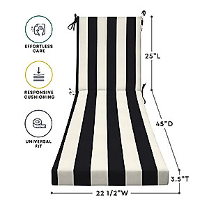 Honeycomb Outdoor Cabana Stripe Black & Ivory Chaise Lounge Cushion: Recycled Fiberfill, Weather Resistant, Reversible, Comfortable and Stylish Patio Cushion: 22.5" W x 70" L x 3.5” T