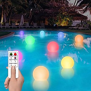 FUYO 3PCS Solar Floating Pool Light, RGB Color Changing LED Solar Ball Lightswith Remote and Ground Plug,IP66 Outdoor Waterproof for Lawn, Pool,Pond,Yard,Outdoor Decor (Ball)