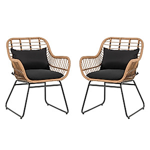 Verano Garden Patio Dining Chair Set of 2, Outdoor Wicker Seating Set with Soft Cushions for Indoor & Outdoor Use, Modern Wicker Dining Chairs for Backyard