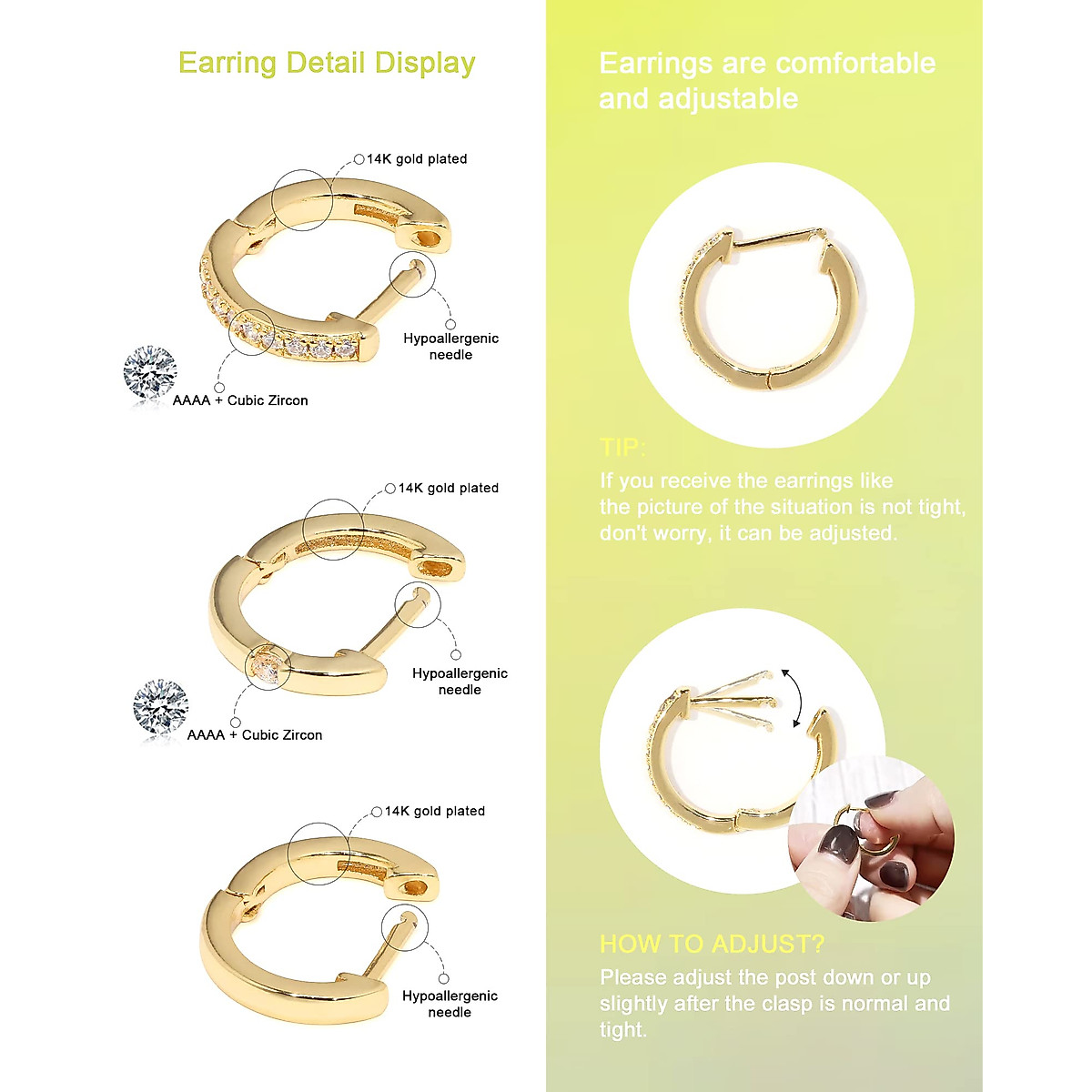 Shownee Gold Huggie Earrings for Women Small Huggie Hoop Earrings for Women Gift 14K Gold Plated Hoops Set with Cubic Zirconia