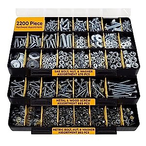 Jackson Palmer 2200 Piece Hardware Assortment Kit with Screws, Nuts, Bolts & Washers (3 Trays)