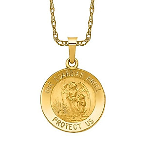 IceCarats 14K Yellow Gold Our Guardian Angel Medal Necklace Protect Us Cherub Pendant Religious Charm Only