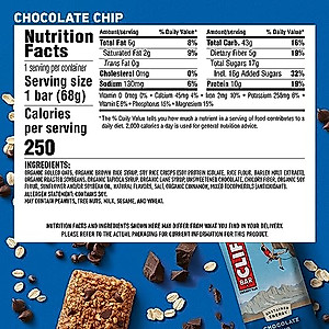 CLIF BAR - Chocolate Chip - Made with Organic Oats - 10g Protein - Non-GMO - Plant Based - Energy Bars - 2.4 oz. (18 Pack)