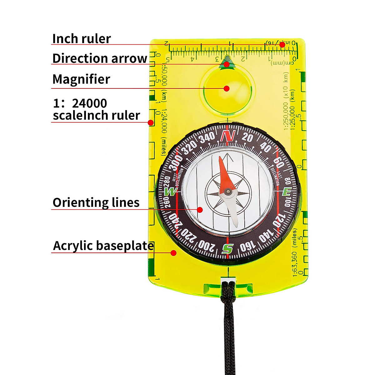 Gejoy 6 Pieces Navigation Backpacking Compass Orienteering Hiking Compass Map Reading Compass for Scout Kids Outdoor Camping (Style 1)
