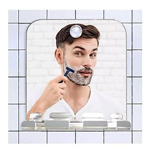 Funerom 5.4x5.1 inch Fogless Bathroom Shaving Mirror with Built-in Razor Holder Includes 4 Adhesive Hooks 2 Anti-Fog Film Anit-Fog Shower Mirror Frameless Portable Square