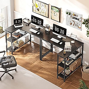 Huuger L Shaped Desk, 39 Inches Computer Desk with Reversible Storage Shelves, Gaming Desk, Corner Desk Home Office Desks, Writing Desk Study Desk with Metal Frame, Black