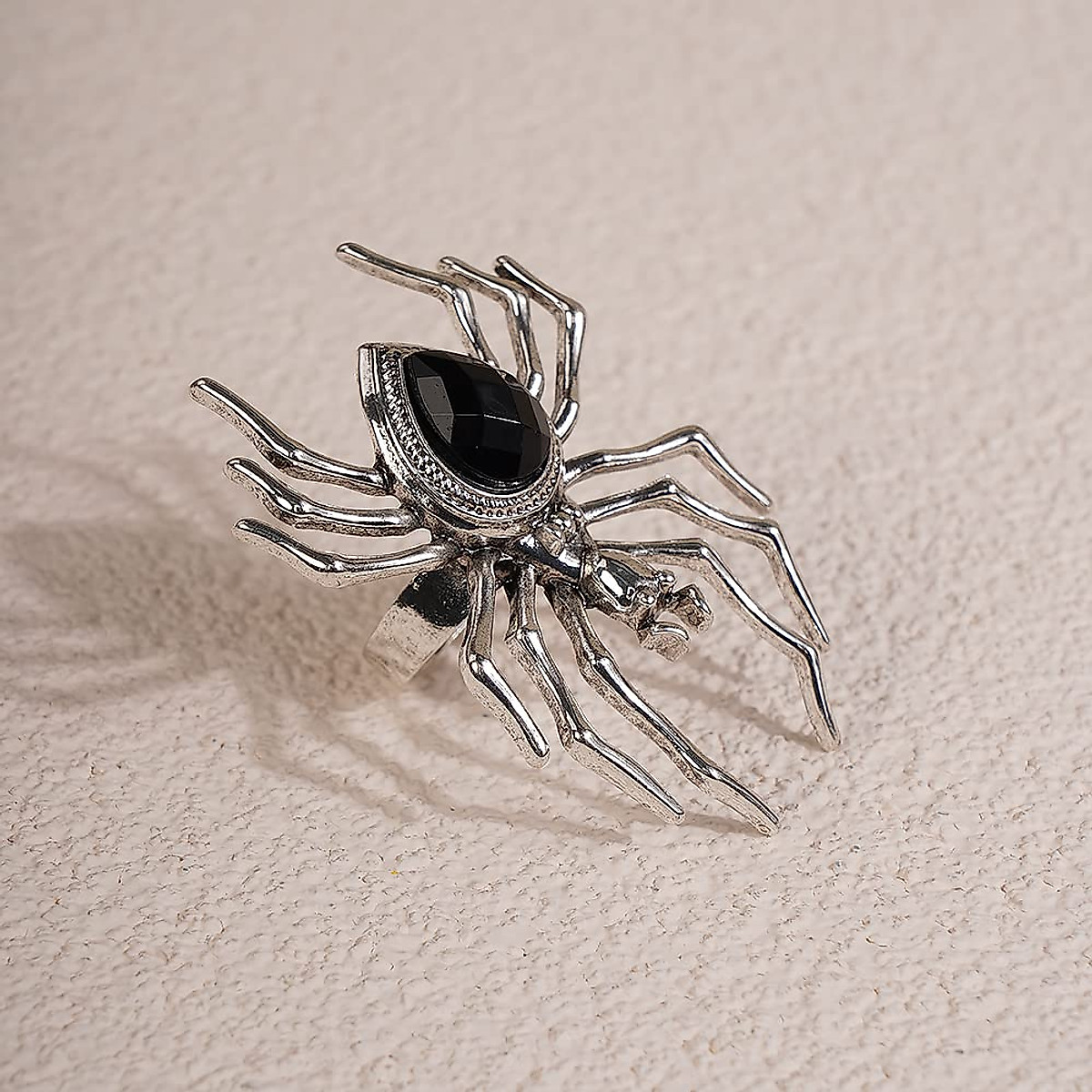 Jumwrit Spider Ring for Women Vintage Knuckle Ring Black Rhinestone Finger Ring Silver Extra Big Spider Ring Daily Festival Accessory for Girl