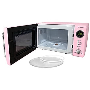 Nostalgia Retro Compact Countertop Microwave Oven, 0.7 Cu. Ft. 700-Watts with LED Digital Display, Child Lock, Easy Clean Interior, Pink