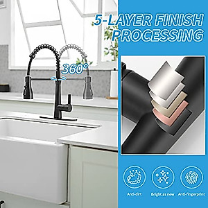 Evolvegoods Black Kitchen Faucet with Pull Down Sprayer Commercial High Arc Spring Single Handle Kitchen Sink Faucet with 10" Deck Plate for Kitchen Sink 1 or 3 Hole