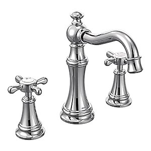 Moen Weymouth Chrome Two-Handle High-Arc Widespread Bathroom Faucet, Valve Sold Separately, TS42114, 0.5