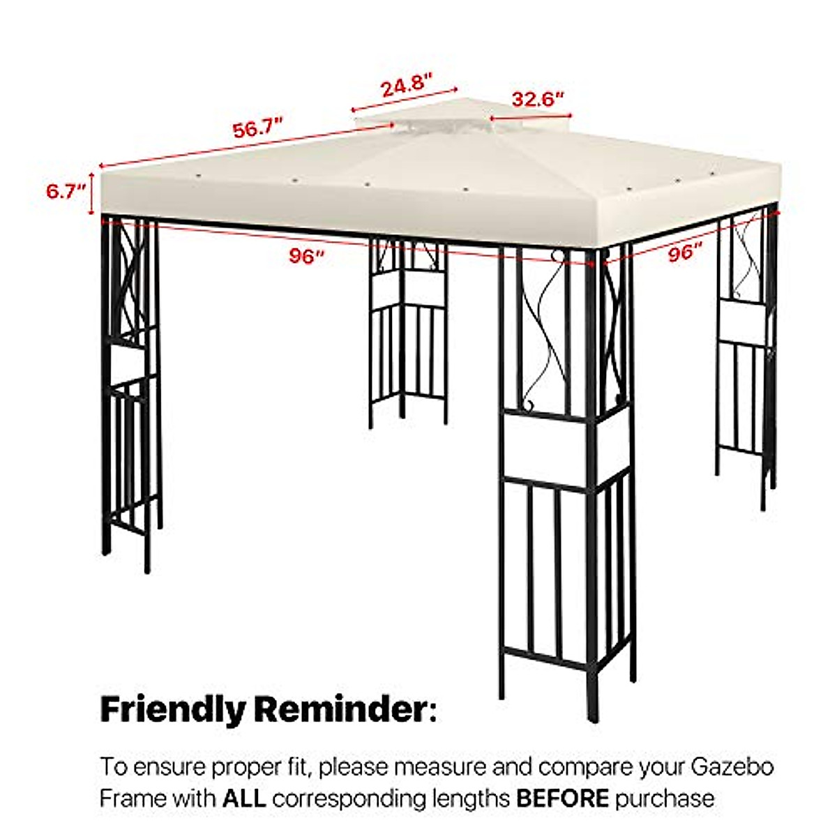 Flexzion 8'x8' Gazebo Top Canopy Replacement Cover (Ivory) - Dual Tier with Plain Edge Polyester UV30 Protection Water Resistant for Outdoor Garden Patio Lawn Sun Shade