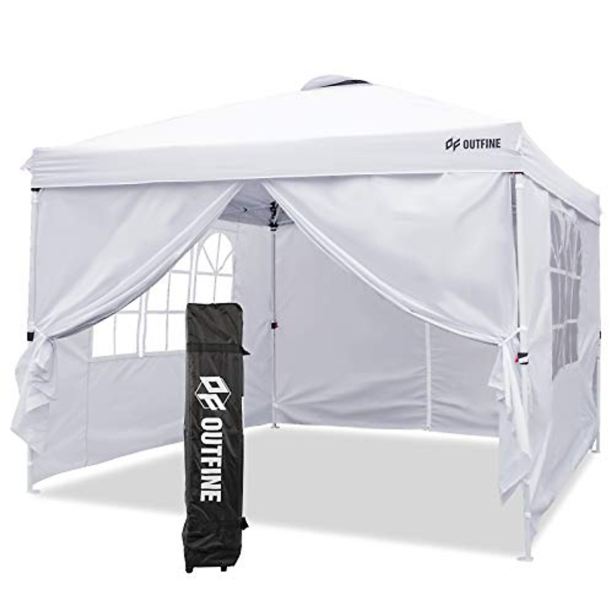 OUTFINE Canopy 10'x10' Pop Up Commercial Instant Gazebo Tent, Fully Waterproof, Outdoor Party Canopies with 4 Removable Sidewalls, Stakes x8, Ropes x4 (White, 10*10FT)