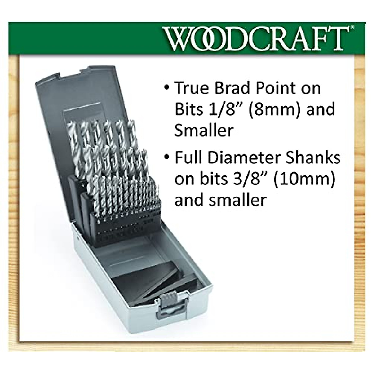 WoodRiver 29 Piece Fractional Inch Brad Point Drill Bit Index Set