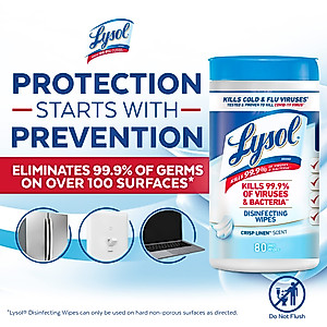 Lysol Disinfecting Wipes, Crisp Linen, 80ct,Packaging May Vary