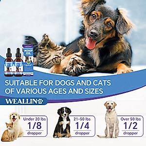 WEALLIN Hemp Oil for Dogs and Cats, Rich in Omega 3, 6, 9 and Organic Extract Helps Pets with Anxiety, Pain, Skin and Coat Health, Stress, Hip and Joint Support, Pet's Calming Treat (2 Pack)