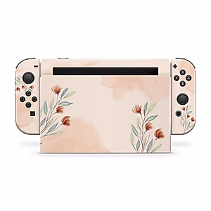 Tacky Design Flower Skin Compatible with Nintendo Switch Skin Wrap Cover, Watercolor Skin for Nintendo Switch Stickers, Premium Vinyl 3M Full Wrap Decal
