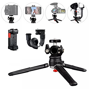 Portable & Sturdy Adjustable Phone Tripod,Cell Phone Mount Easy to Adjust 360° Ball Head, Mini Tripod with Cold Shoe Mount, 1/4'' Screw for Magic Arm,Selfie Stick Stand for Smartphone DSLR Camera