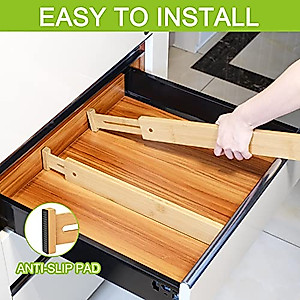 Midoriwood Adjustable Bamboo Drawer Dividers, 16.8-21.8 inches Expandable Kitchen Drawer Organizer for Large Utensils, Drawer Separators Organizationw