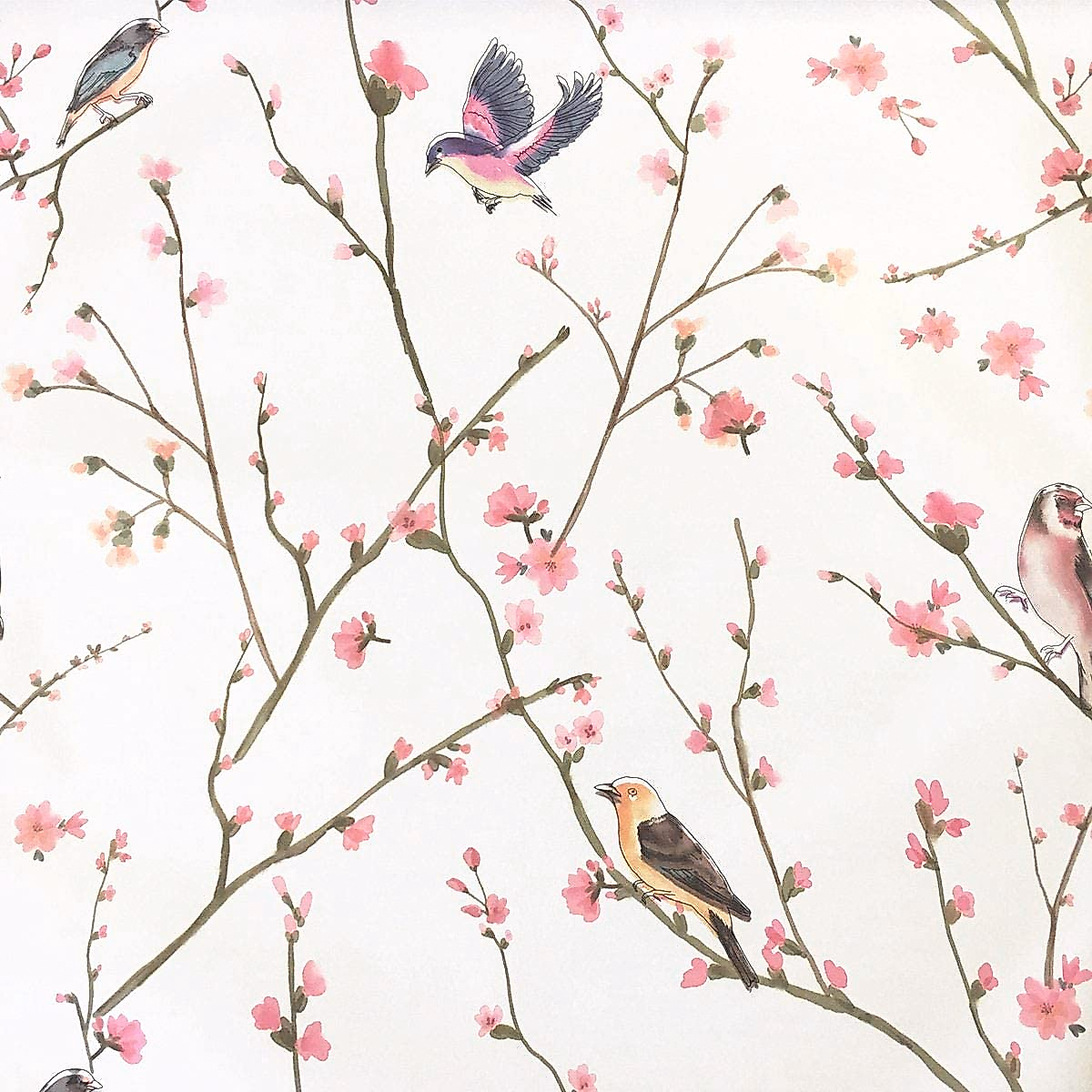 Self Adhesive Vinyl Vintage Floral Birds Shelf Liner Contact Paper for Cabinets Dresser Drawer Furniture Walls Decal 17.7X117 Inches