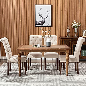 COLAMY Tufted Dining Room Chairs Set of 2, Accent Parsons Diner Chairs Upholstered Fabric Side Stylish Kitchen Chairs with Solid Wood Legs and Padded Seat - Beige