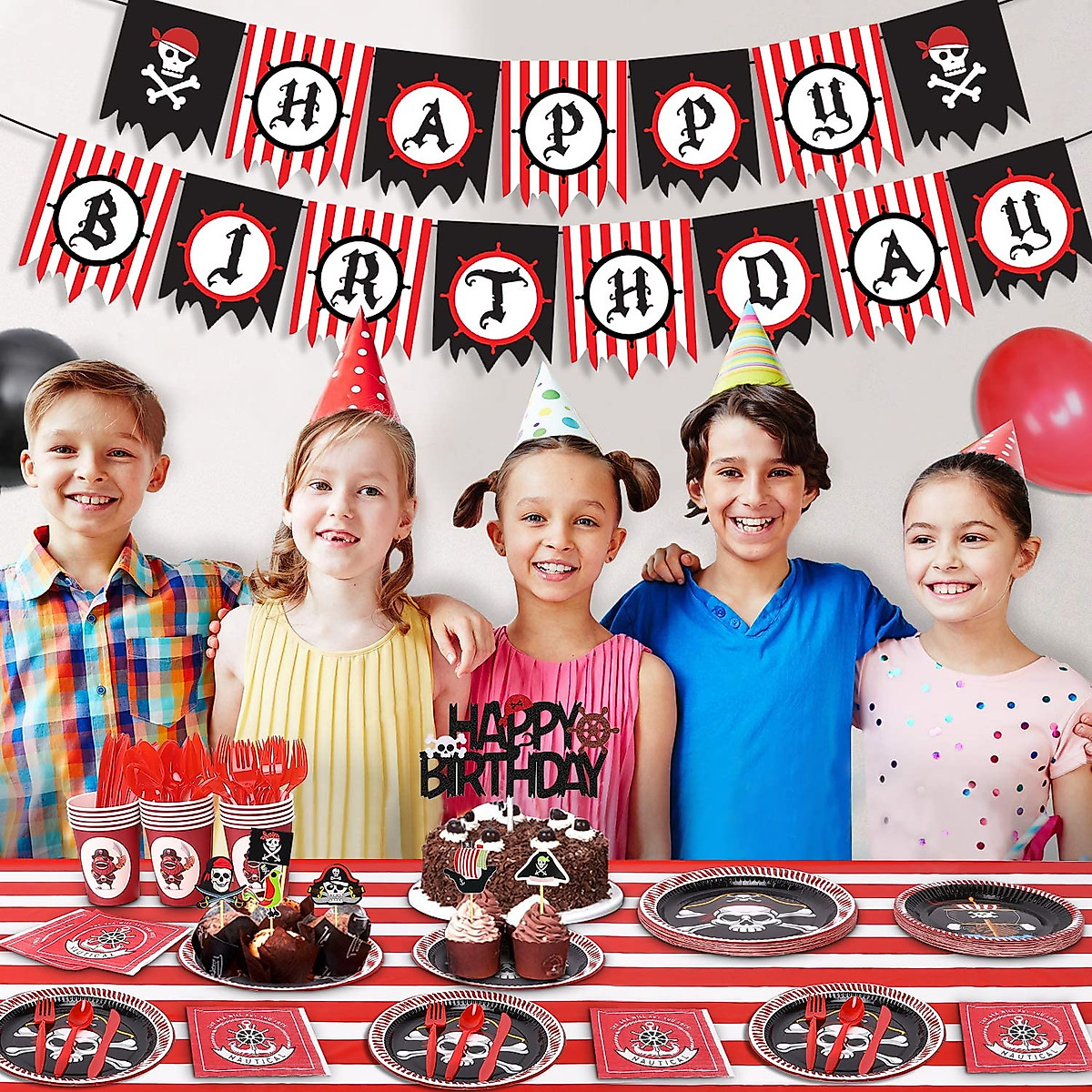 JHkim Pirate Graduation Tablecloth, 2 Packs 52" X 87" Party Tablecloths, Plastic Disposable Tablecover for Pirate Themed Party Supplies Decorations Kindergarten